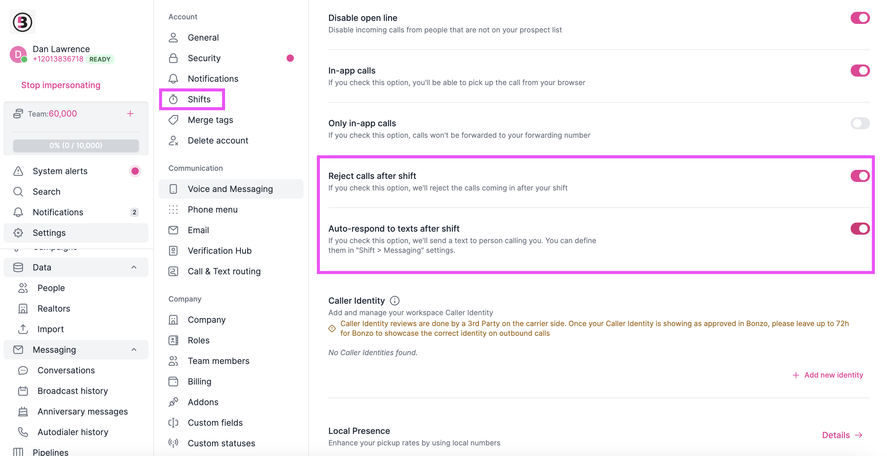 Communication Settings – Bonzo