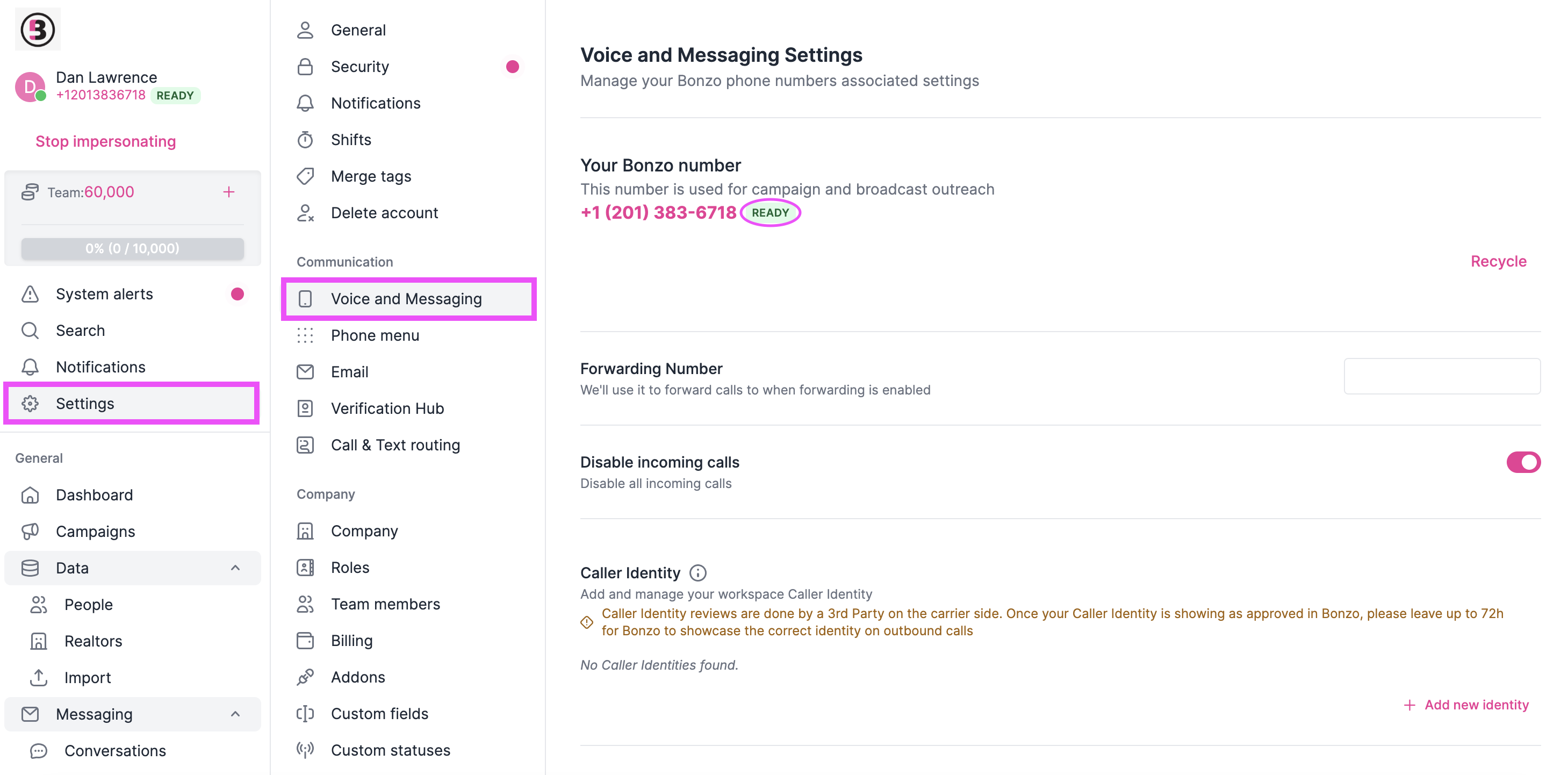 Communication Settings – Bonzo