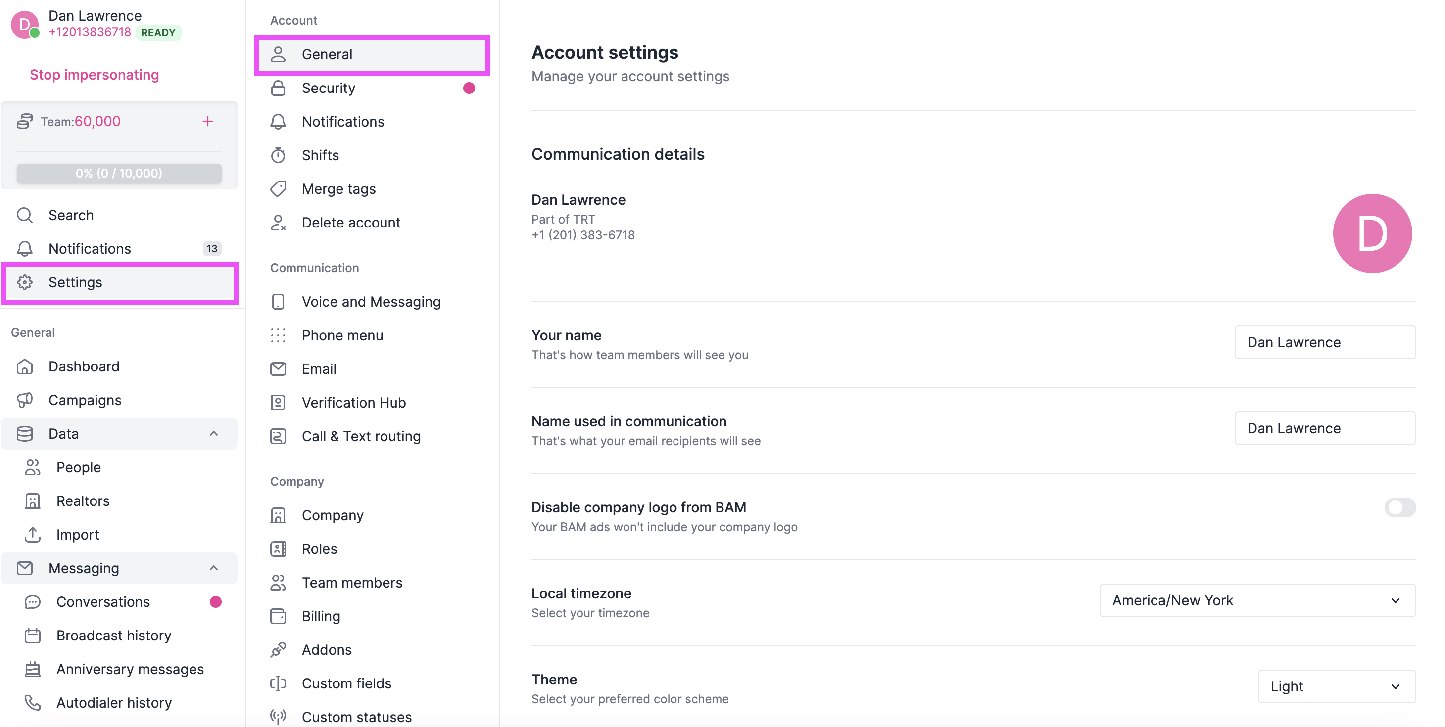 Account Settings – Bonzo