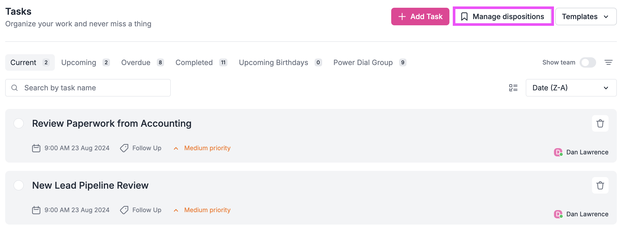 Tasks Overview – Bonzo