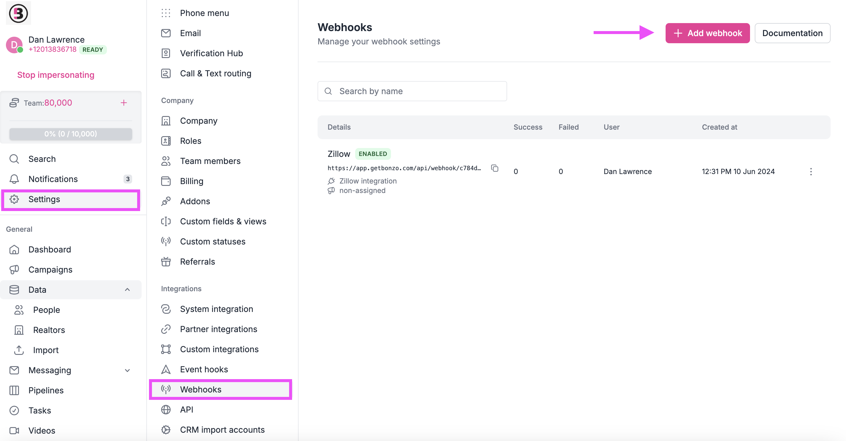 Integrations: MMI Enhanced Webhook – Bonzo