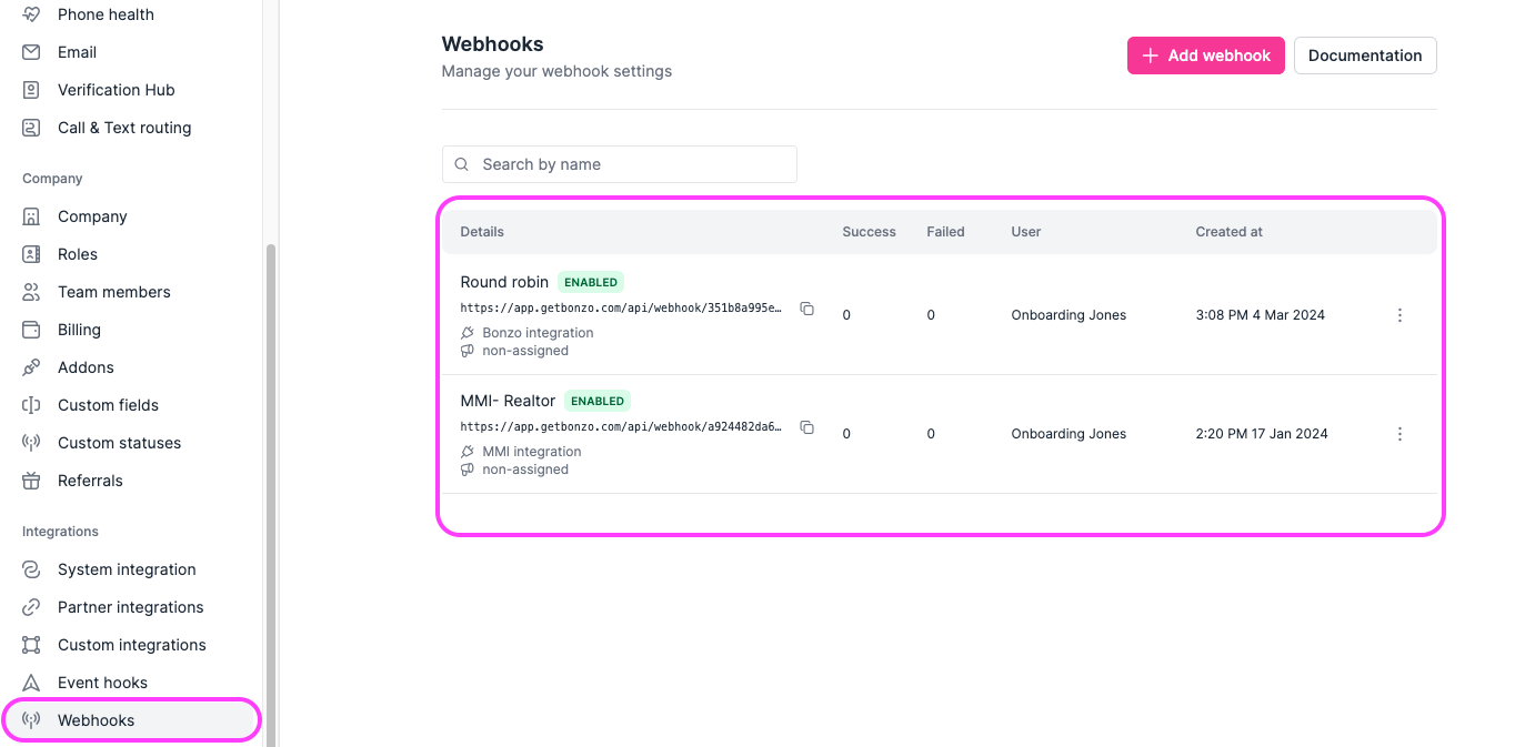 Webhook Routing – Bonzo