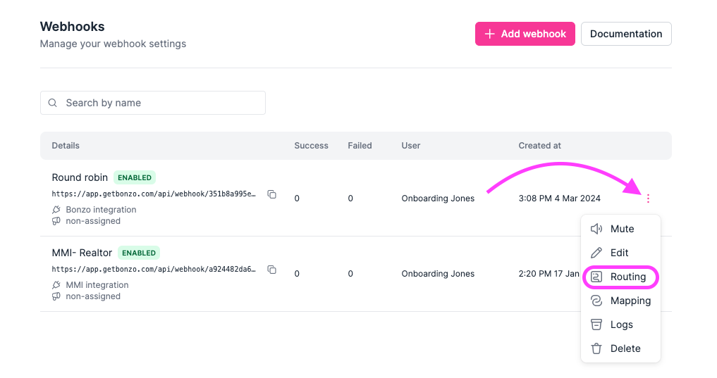 Webhook Routing – Bonzo