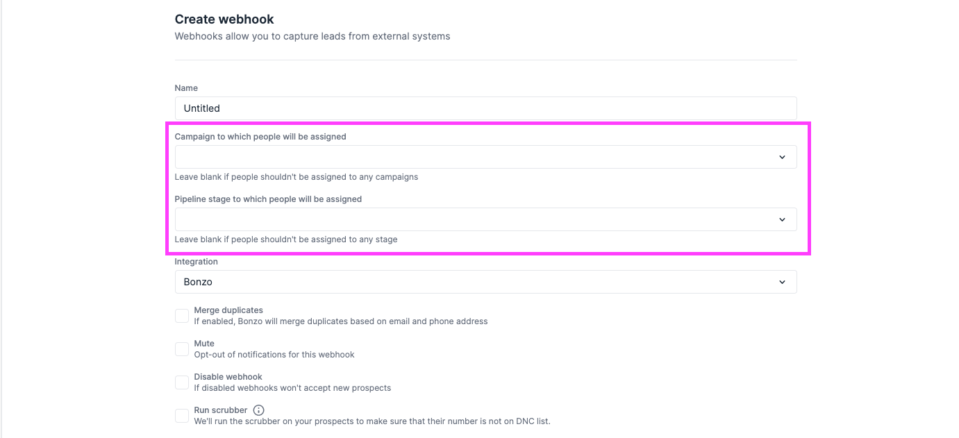 Webhook Routing – Bonzo