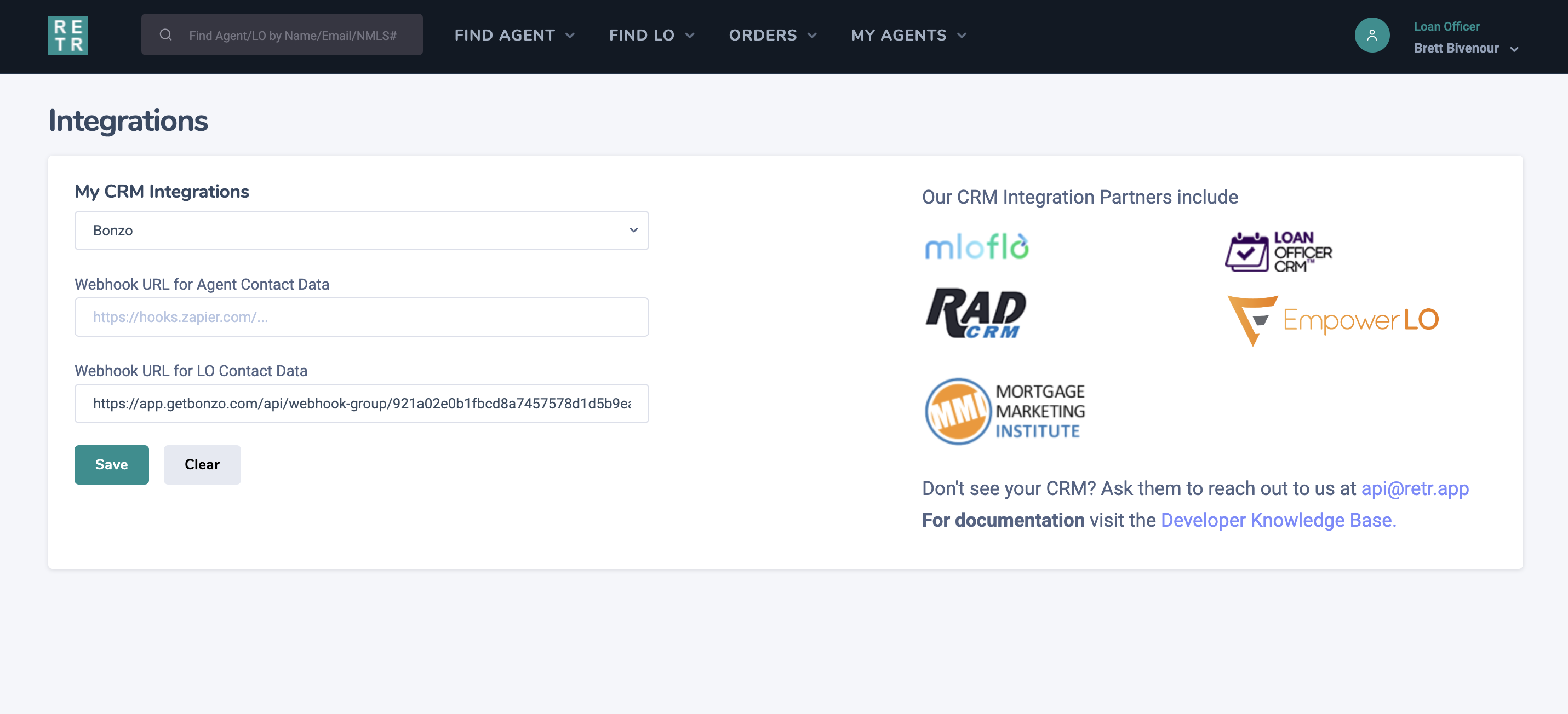 Integrations: RETR Webhook – Bonzo