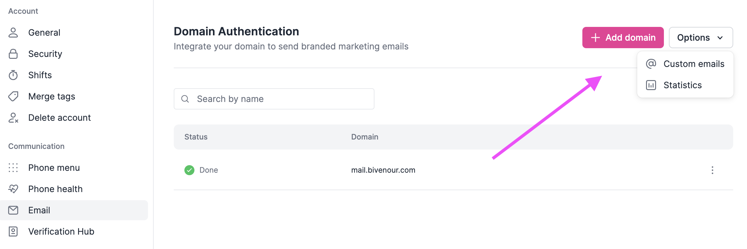 Communication Settings: Domain Authentication – Bonzo