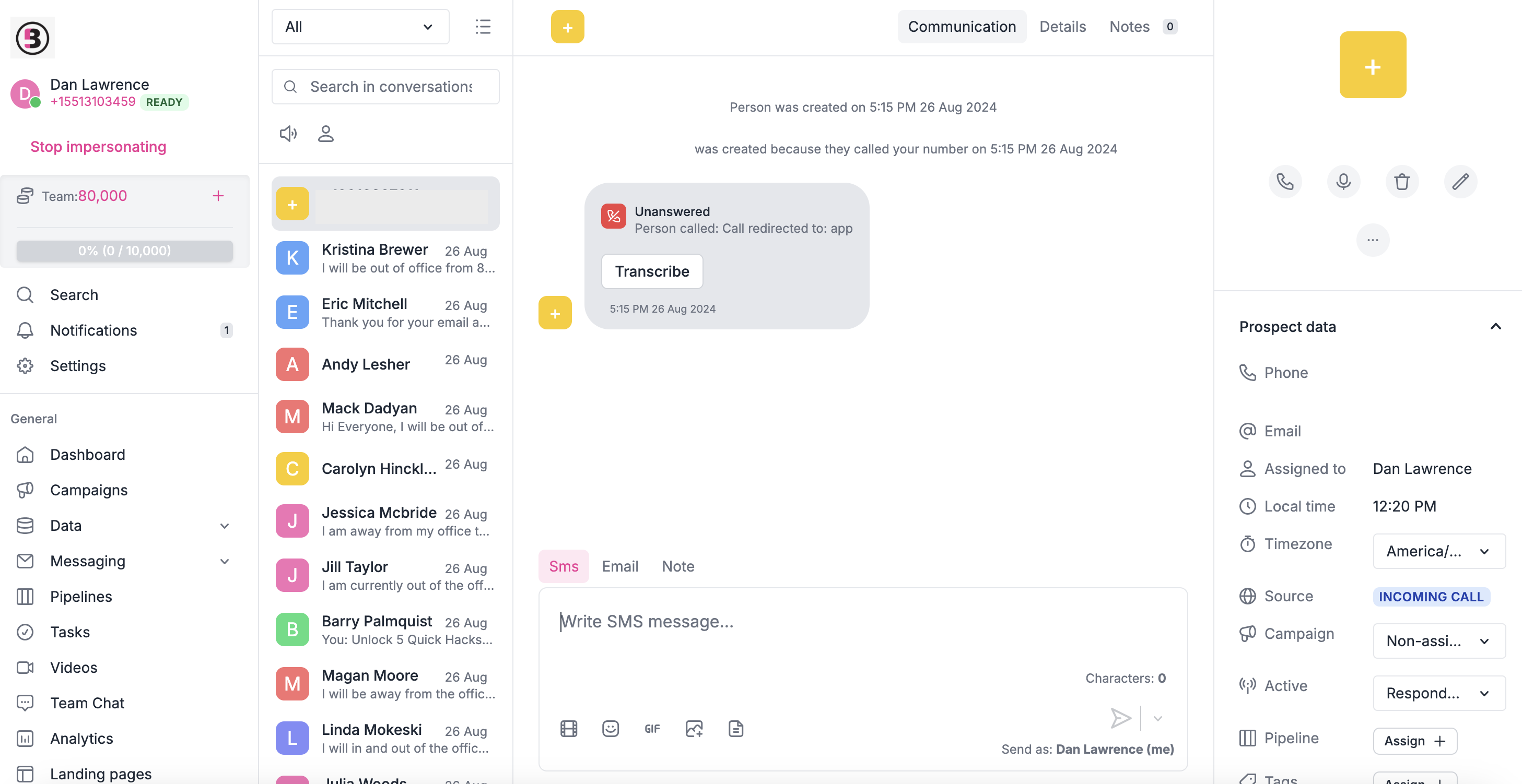 Conversations Tab – Bonzo
