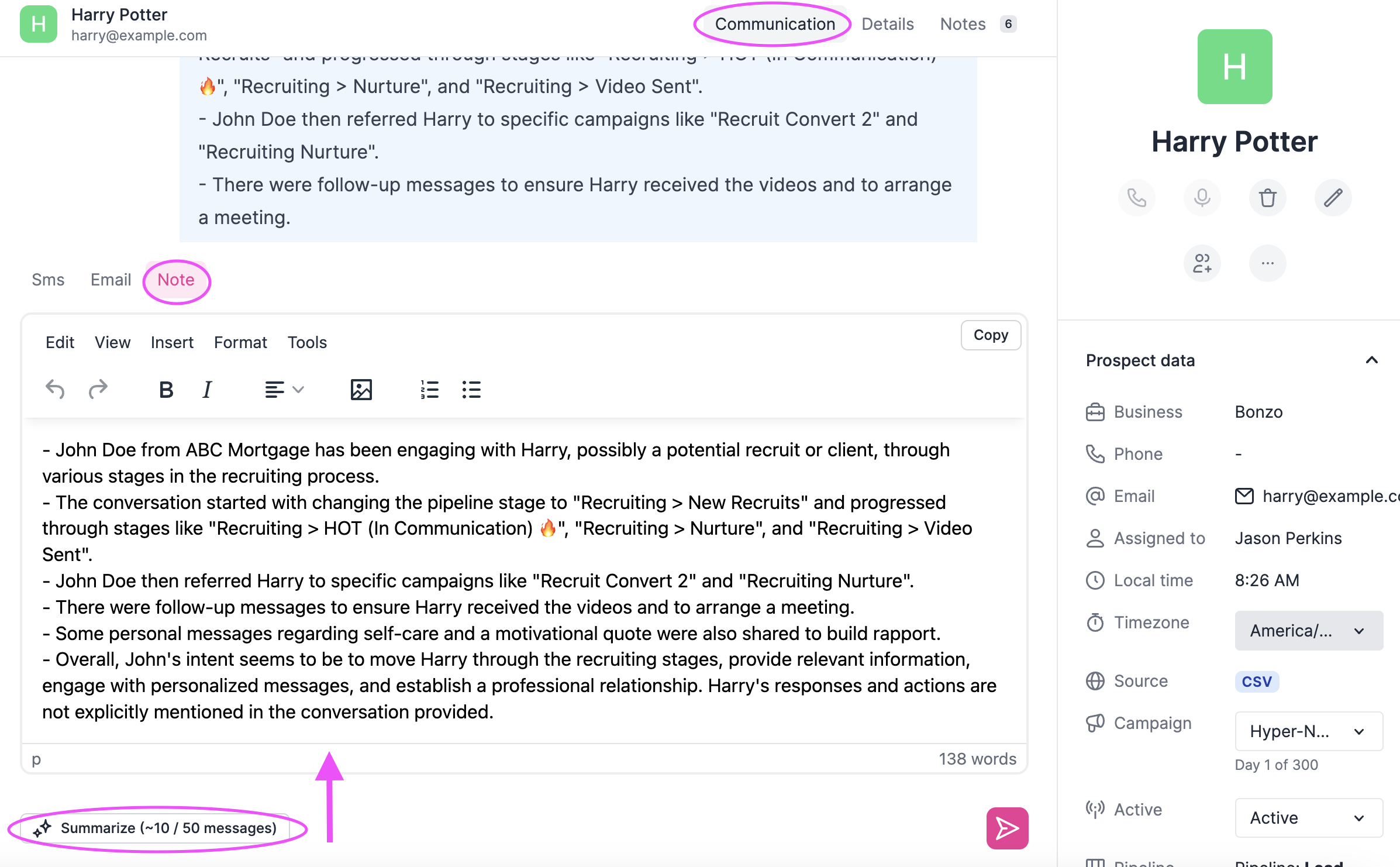 Conversations Tab – Bonzo
