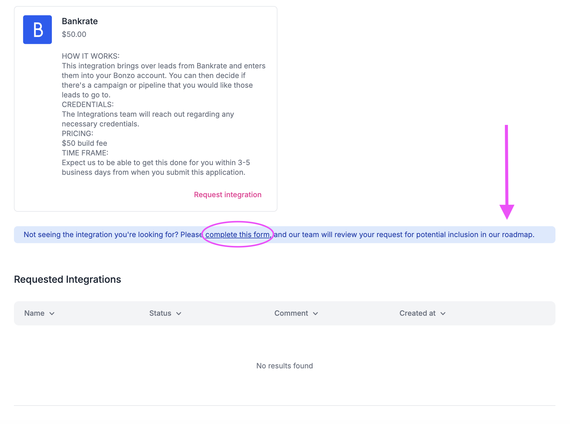 Integration Requests – Bonzo