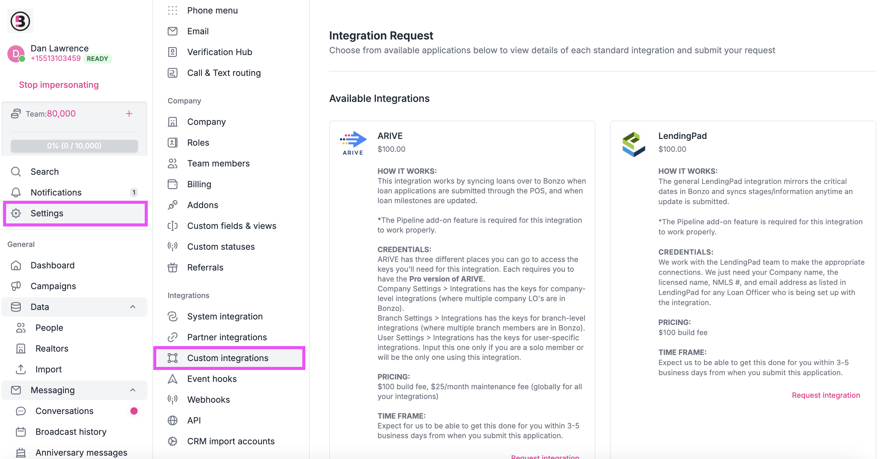 Integration Requests – Bonzo