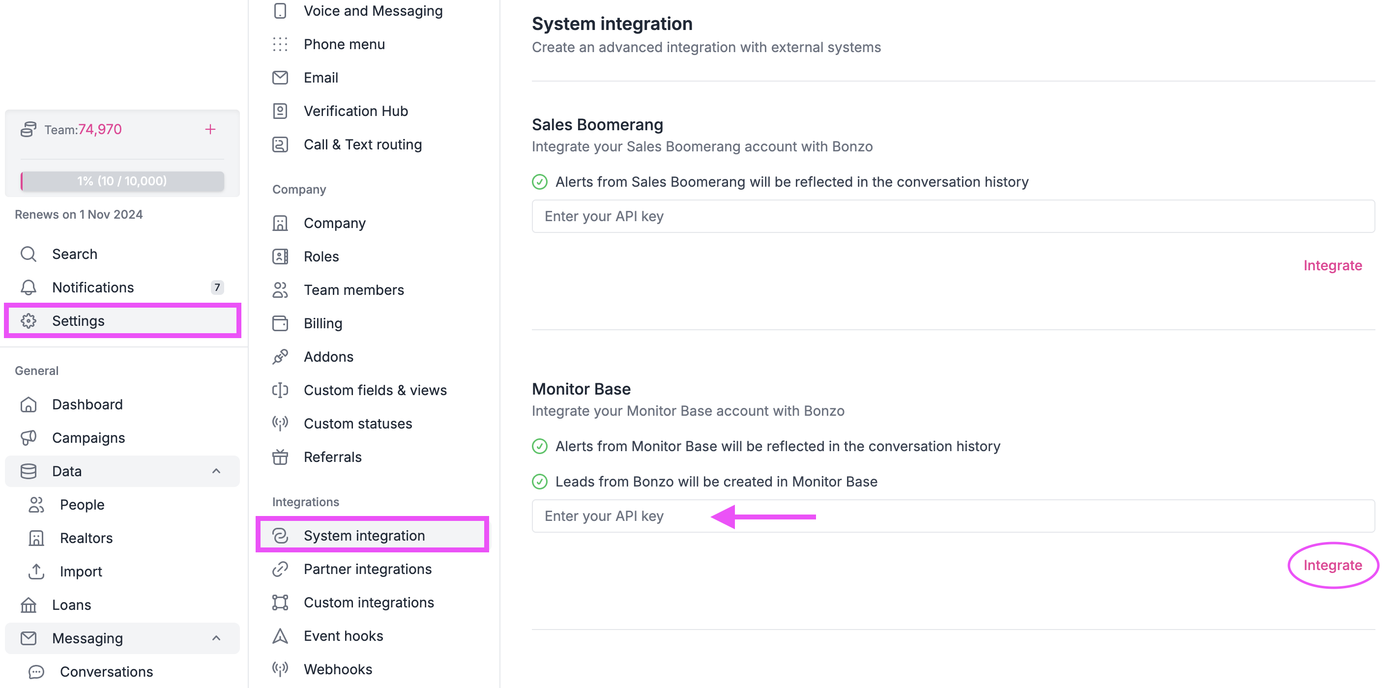 Integrations: MonitorBase – Bonzo