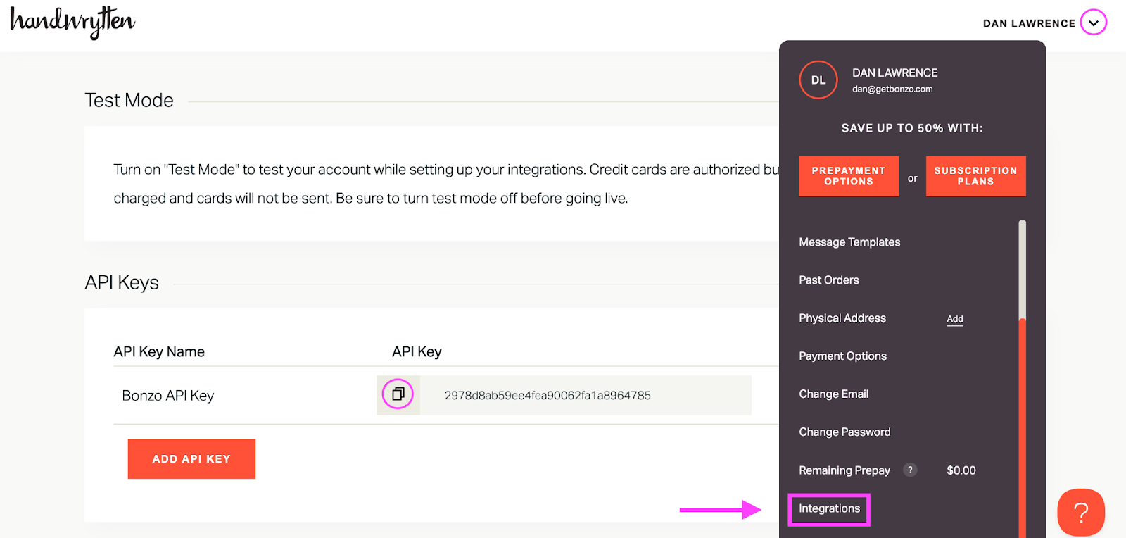 Integrations: Handwrytten – Bonzo