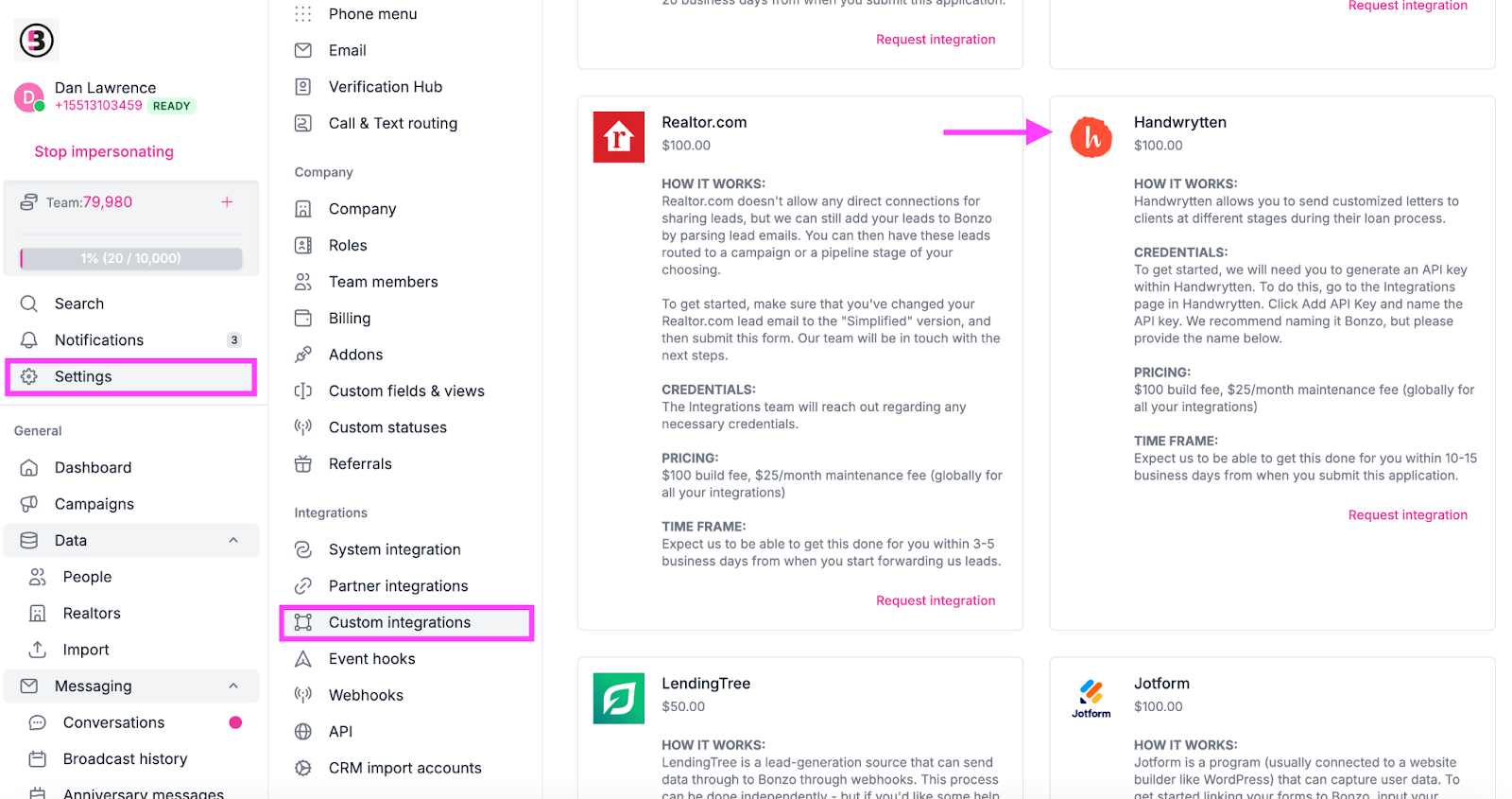 Integrations: Handwrytten – Bonzo