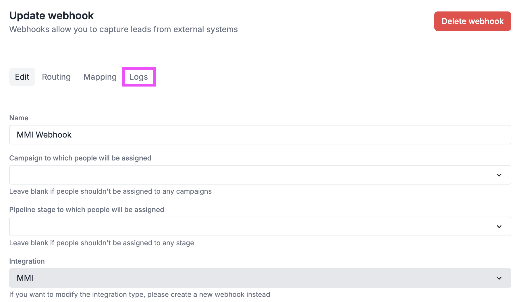 Webhook Mapping – Bonzo