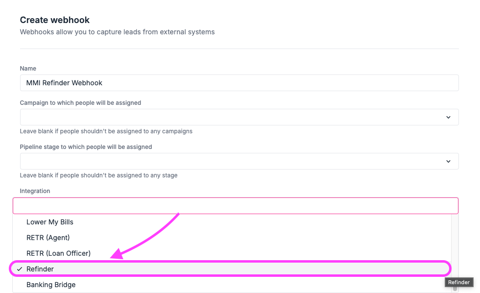 MMI Refinder Webhook – Bonzo